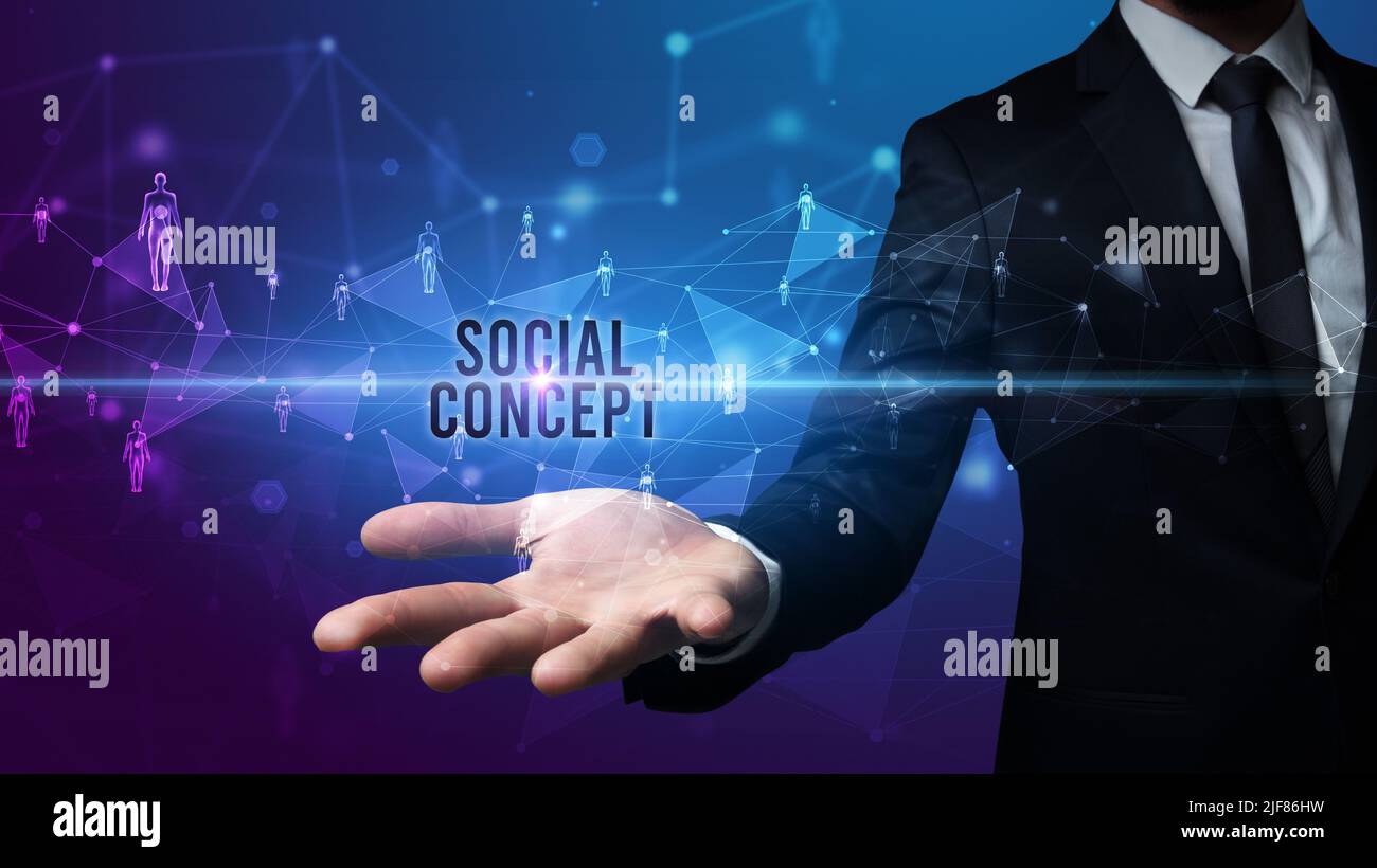 Hand holding social media related inscription Stock Photo - Alamy