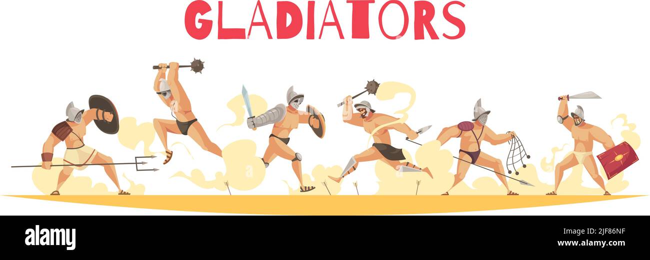Fighting gladiators with swords shields spears from ancient rome ...