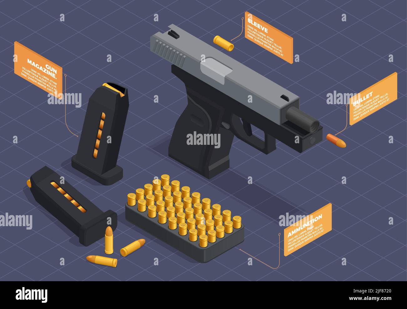 Army weapons soldier isometric infographics with text caption blocks ...