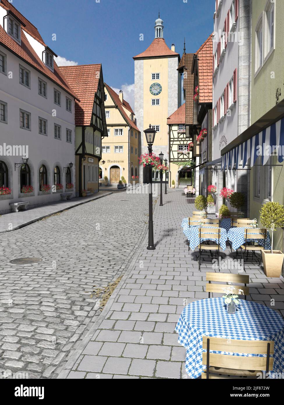 3d illustration of a traditional german city in a video game style ...