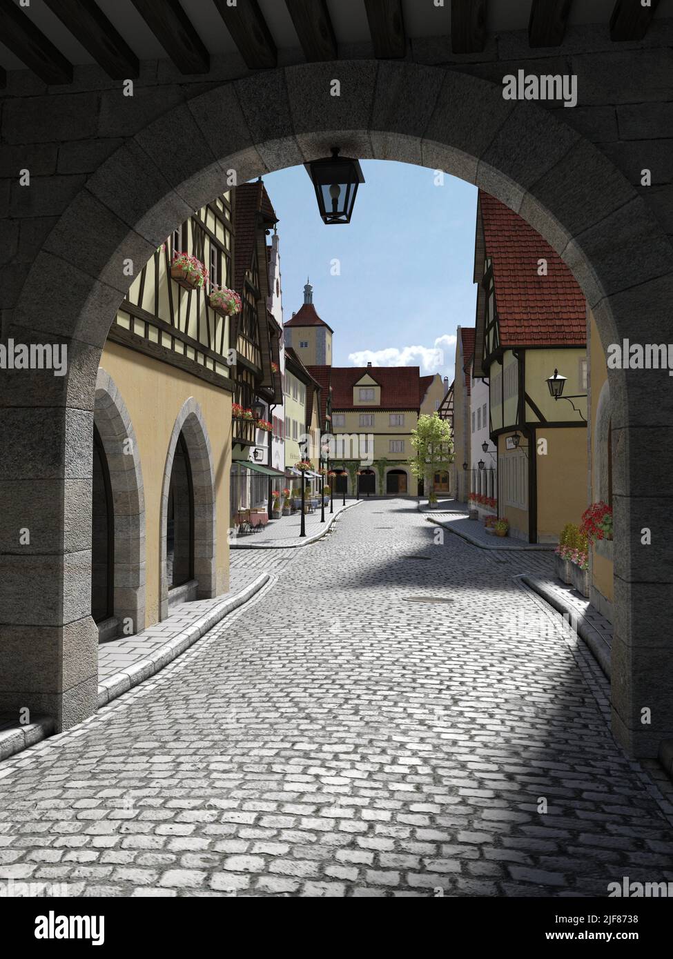 3d illustration of a traditional german city in a video game style ...