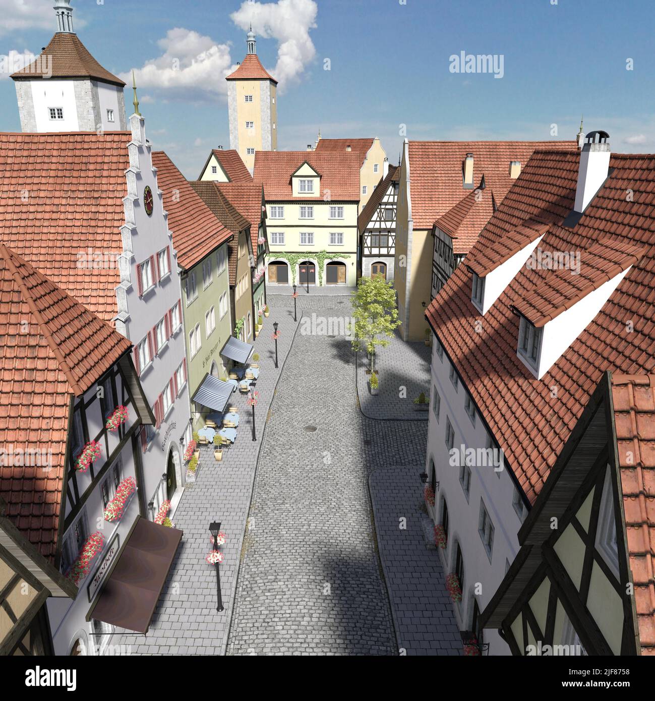 3d illustration of a traditional german city in a video game style ...