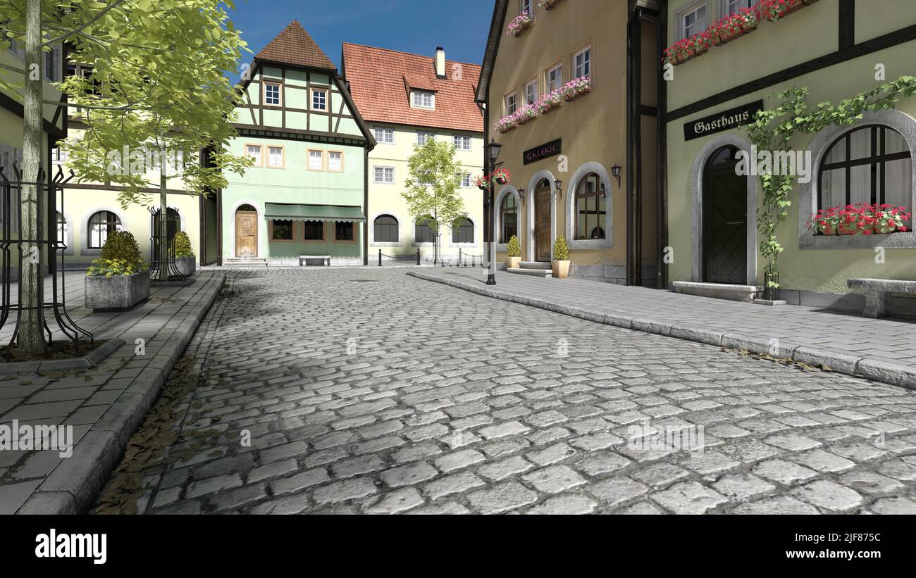 3d illustration of a traditional german city in a video game style ...