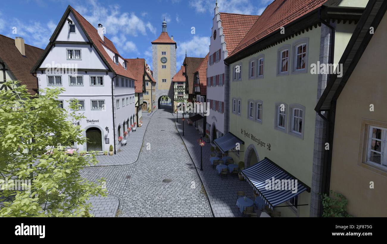 3d illustration of a traditional german city in a video game style ...