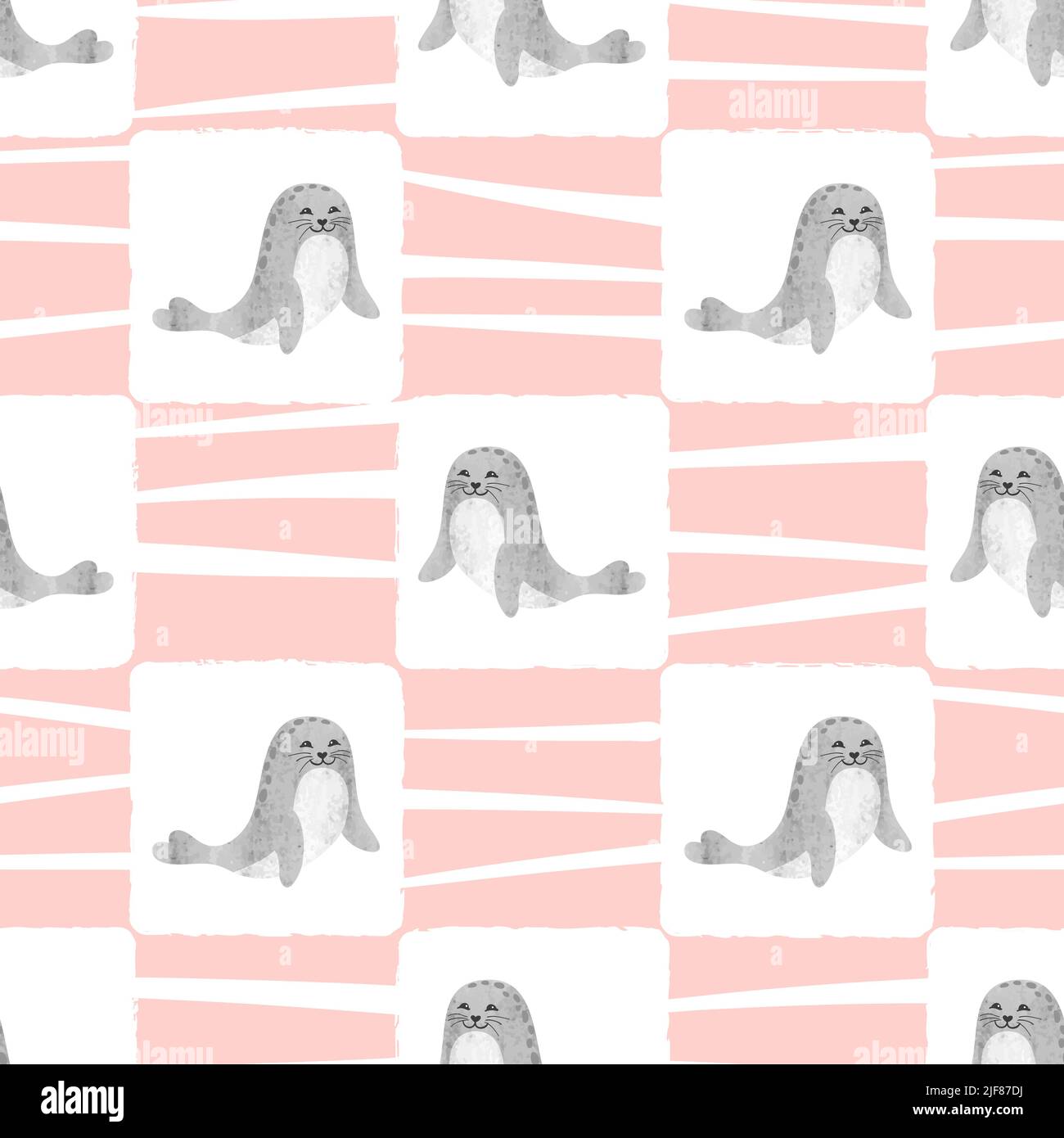 Seamless pattern with cute baby seal animal. Vector illustration Stock ...