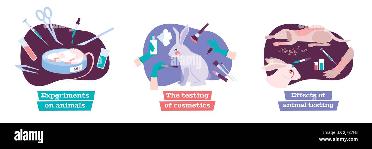 Animal testing composition set with effects of testing symbols flat ...