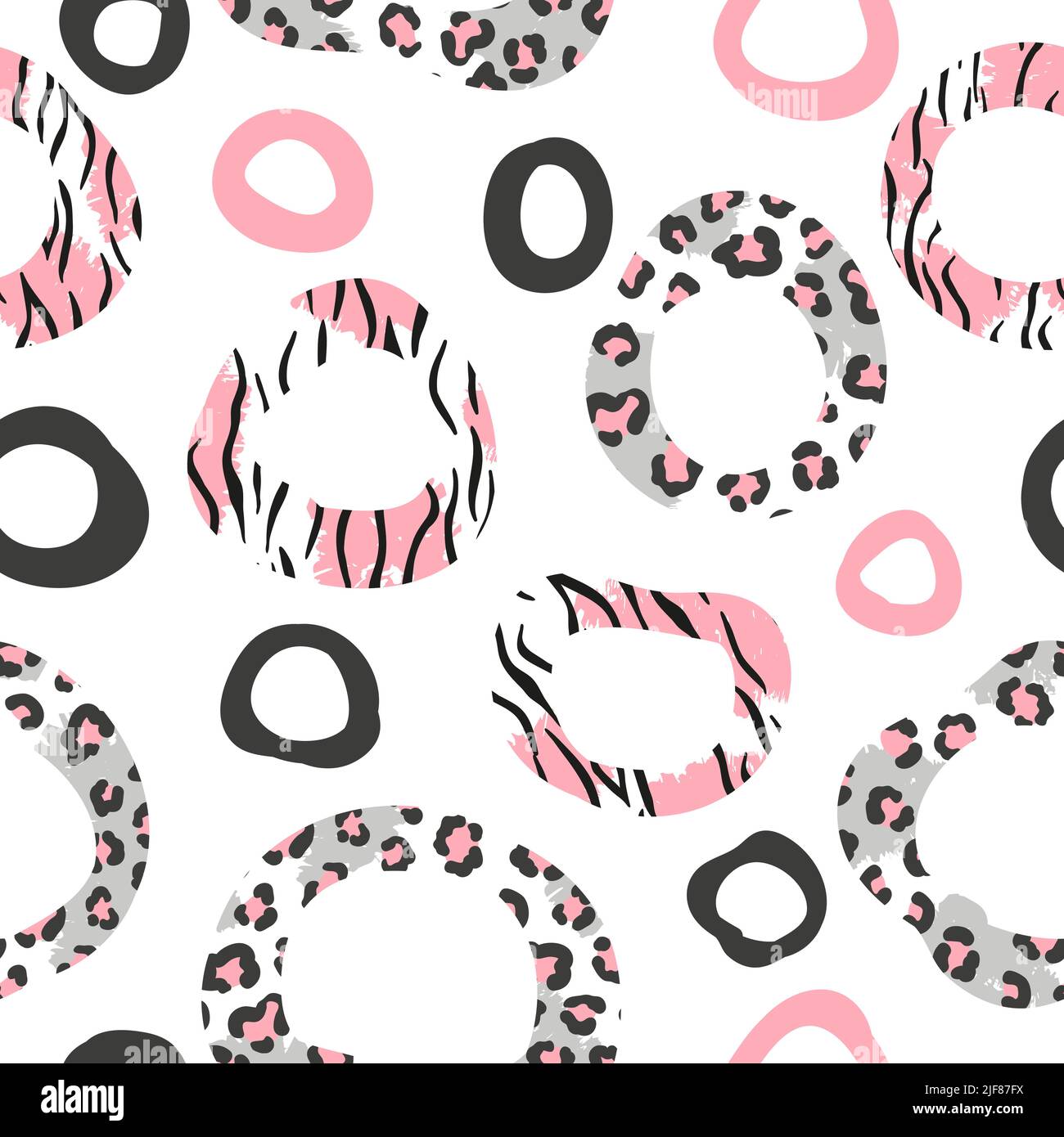 Seamless circles pattern with tiger and leopard print. Vector abstract ...