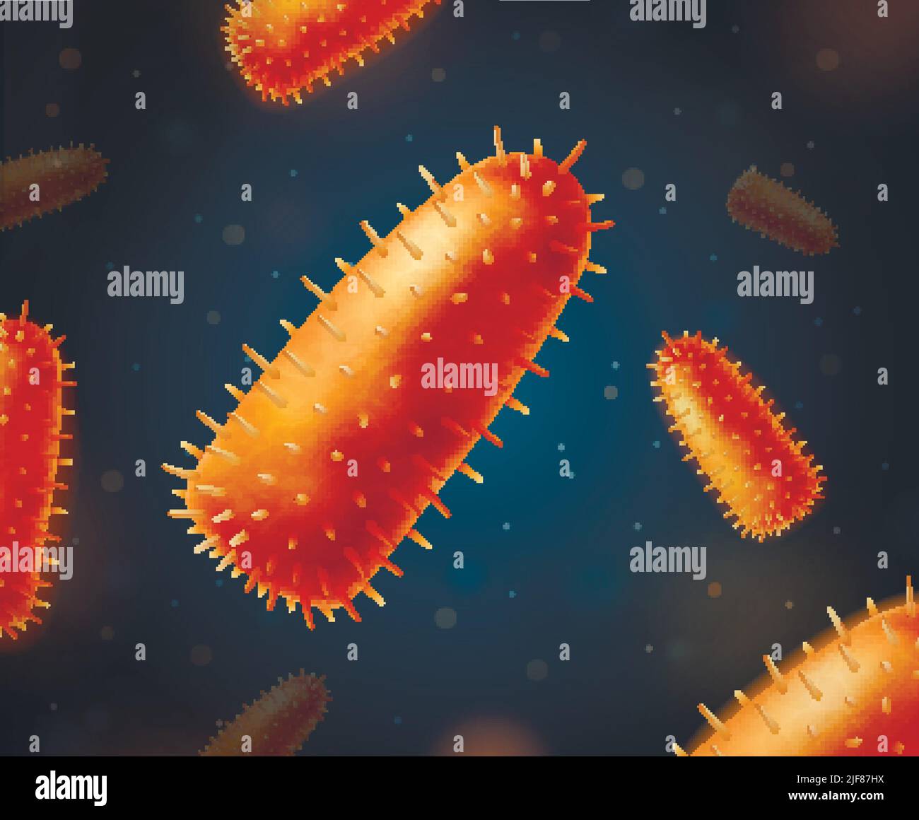 Viruses realistic composition with colourful images of similar orange ...