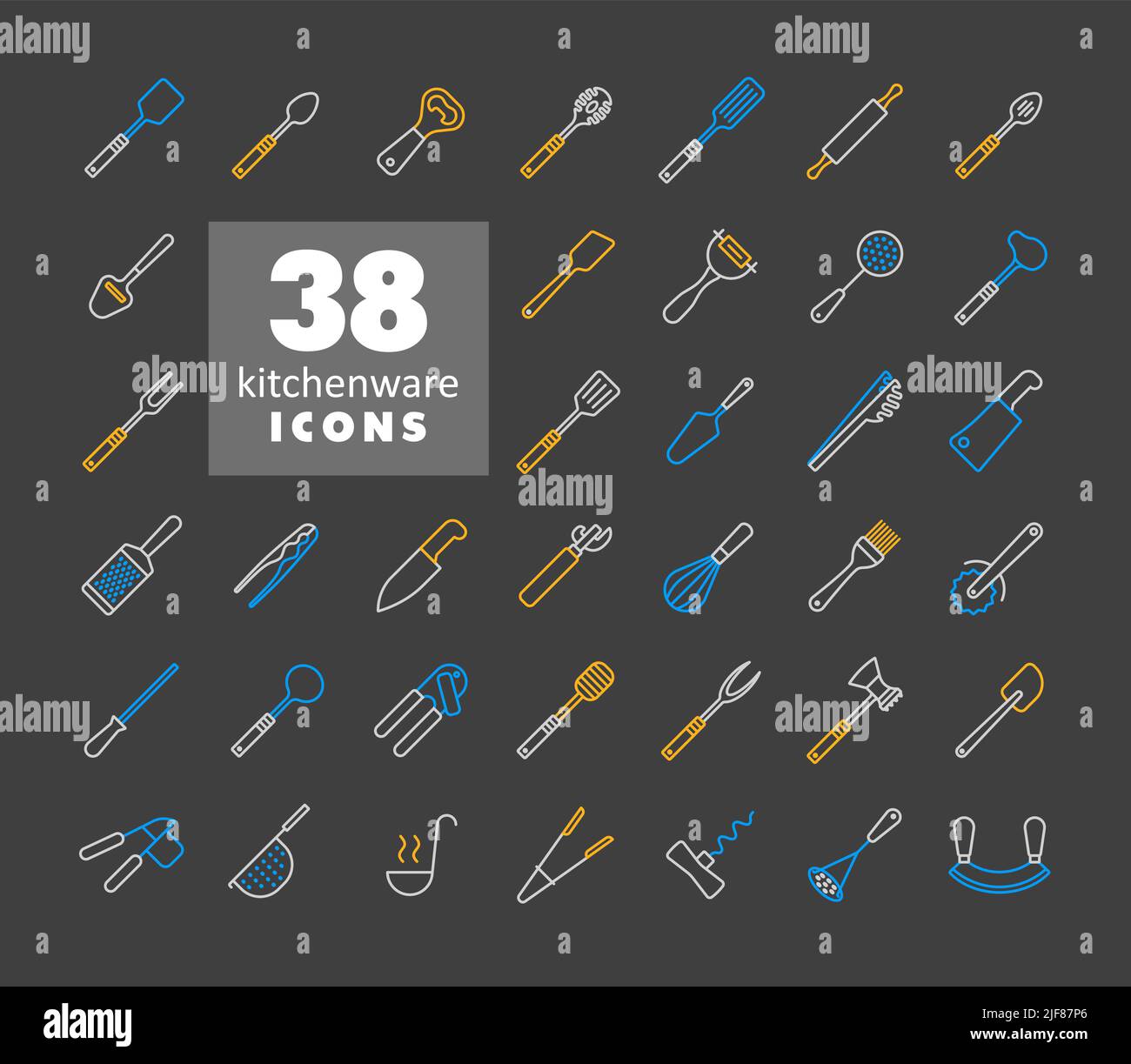 Kitchenware and kitchen appliances vector icon set. Graph symbol for ...