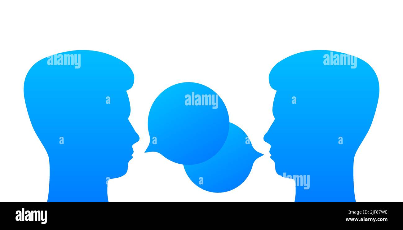 Person talk about in cartoon style. Dialog, chat speech bubble ...