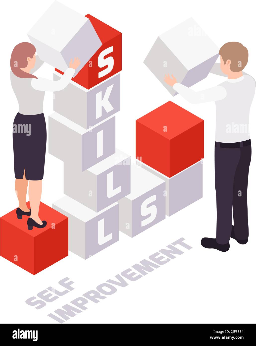 Self improvement business concept with people building word skill 3d ...