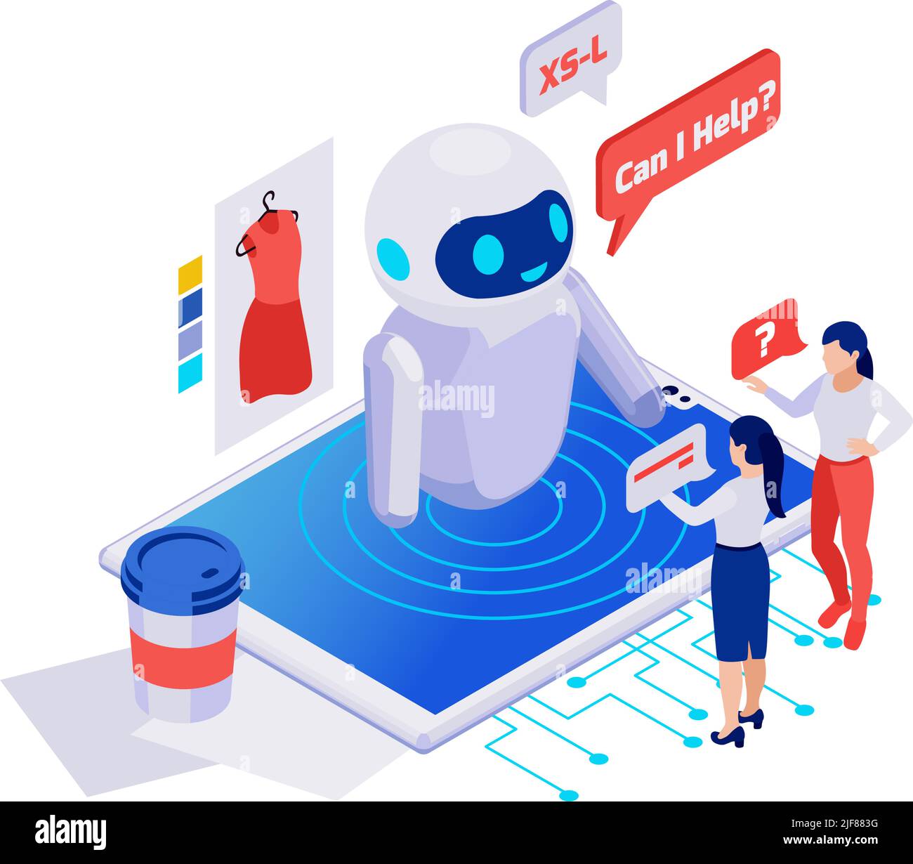 Customers asking questions to online shop chatbot 3d isometric vector ...