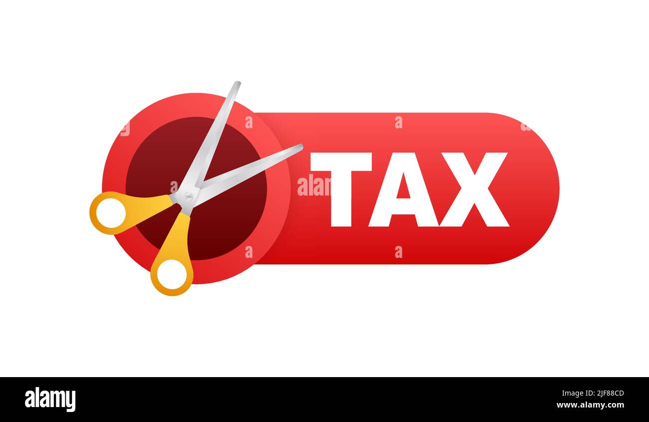 Tax cut in cartoon style on white background. Vector illustration ...