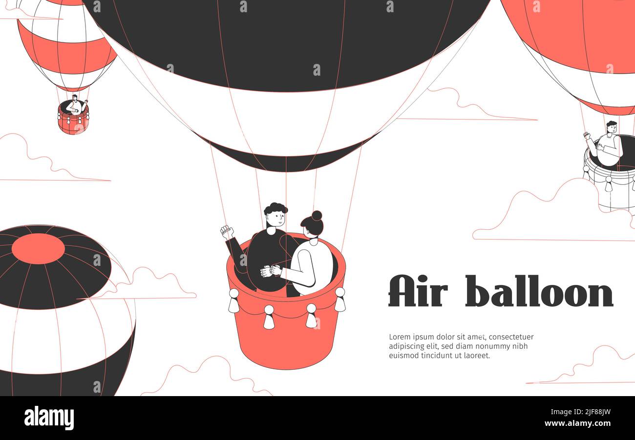 People flying in balloons in sky 3d isometric vector illustration Stock ...