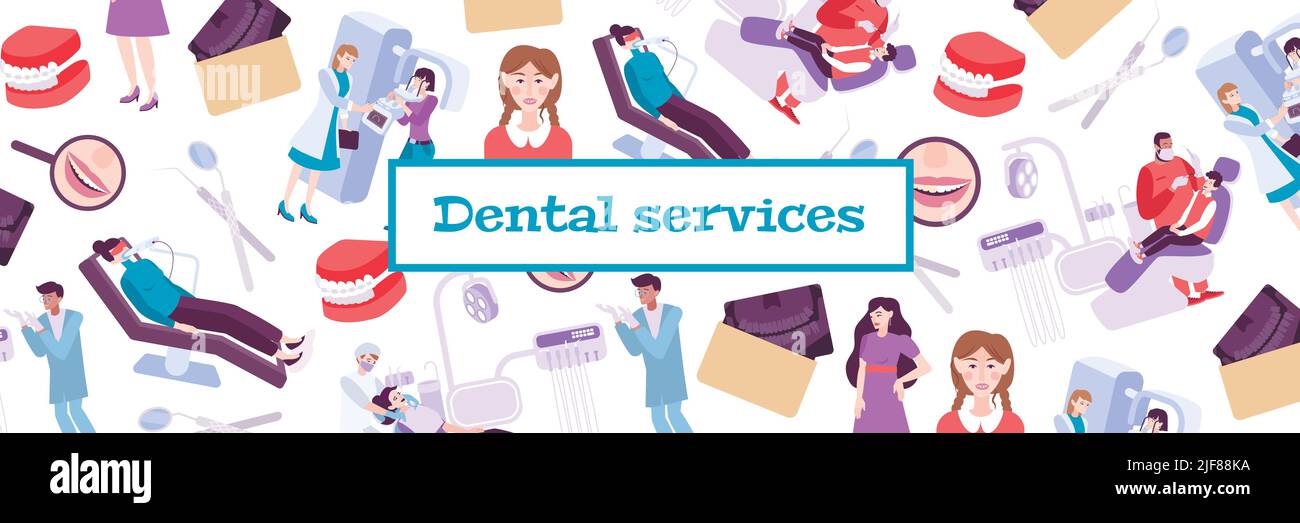 Dentistry pattern composition with text frame and flat images of dental ...