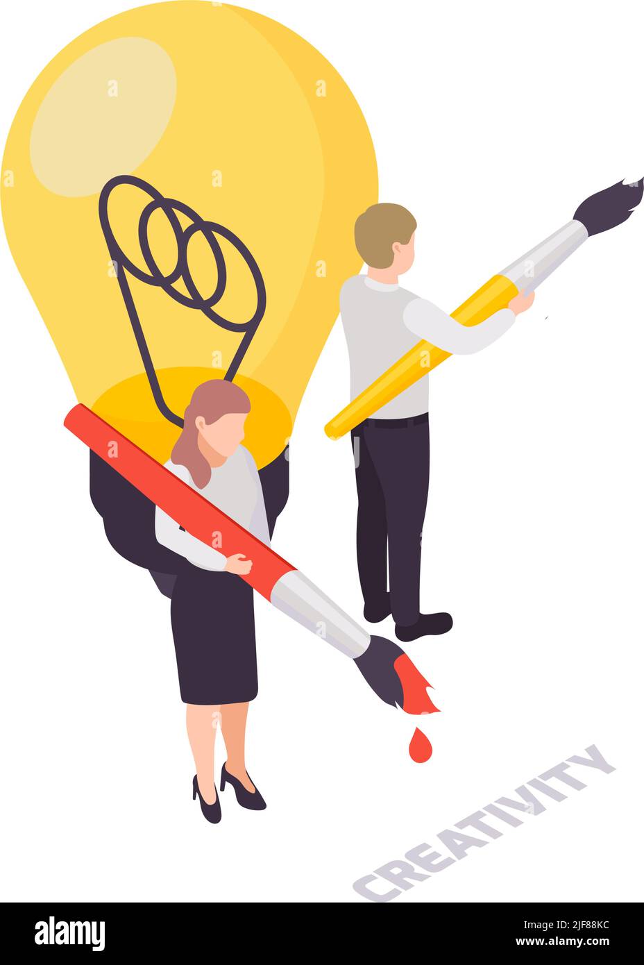 Creativity soft skills concept icon with light bulb and two characters ...