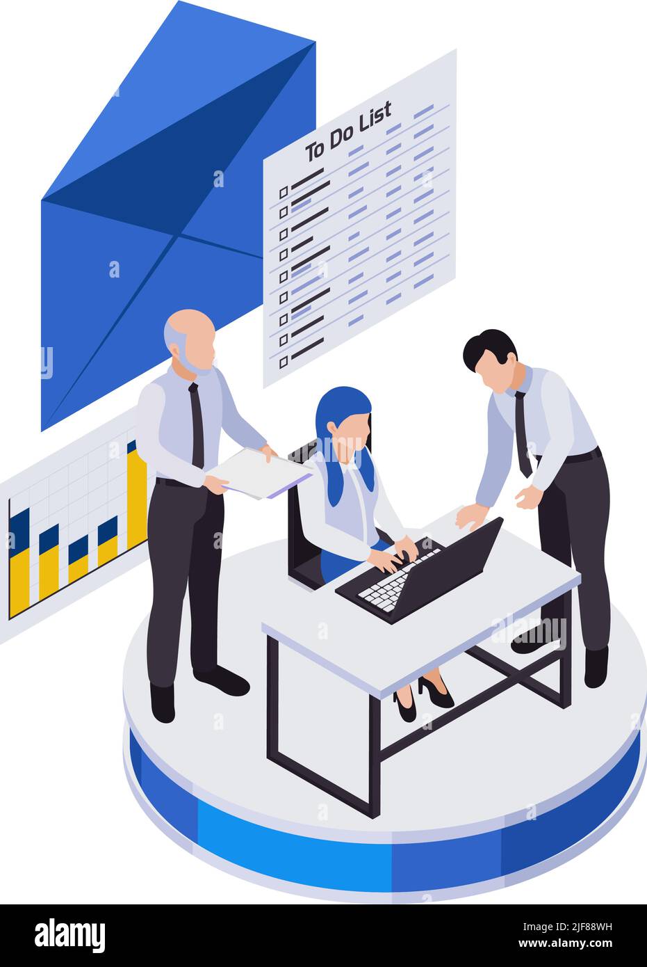 Remote management distant work isometric icons composition with group ...