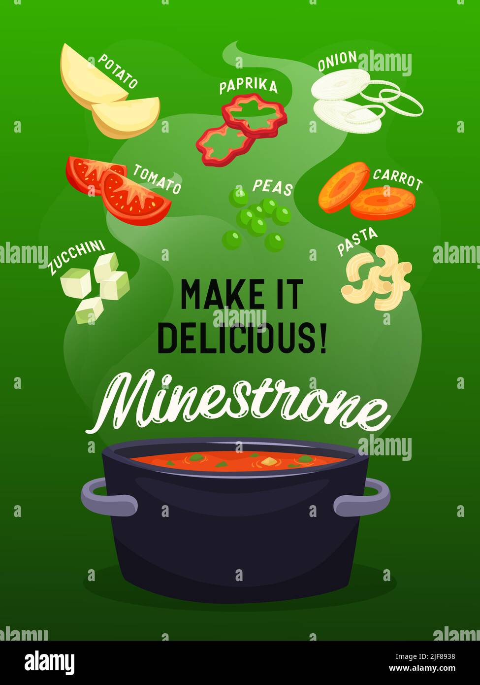 Whole sliced vegetables soup flat poster vector illustration Stock ...