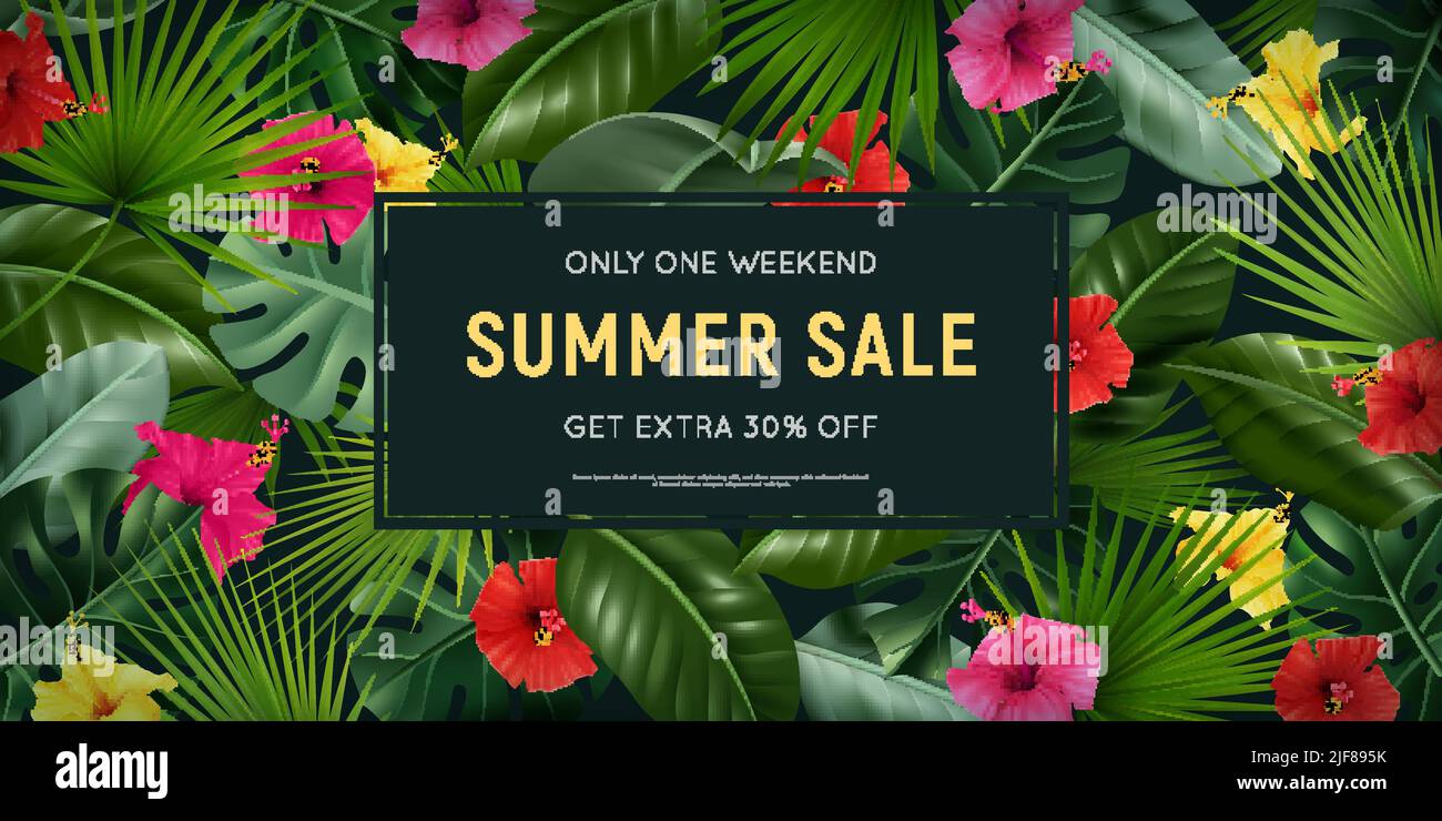 Realistic hibiscus horizontal ads poster with rectangular frame ...