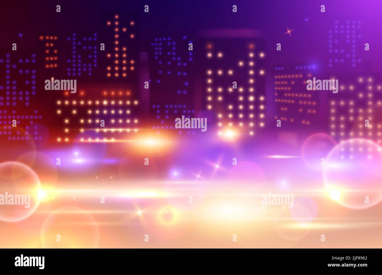 Night city lights composition with tall building windows of different ...