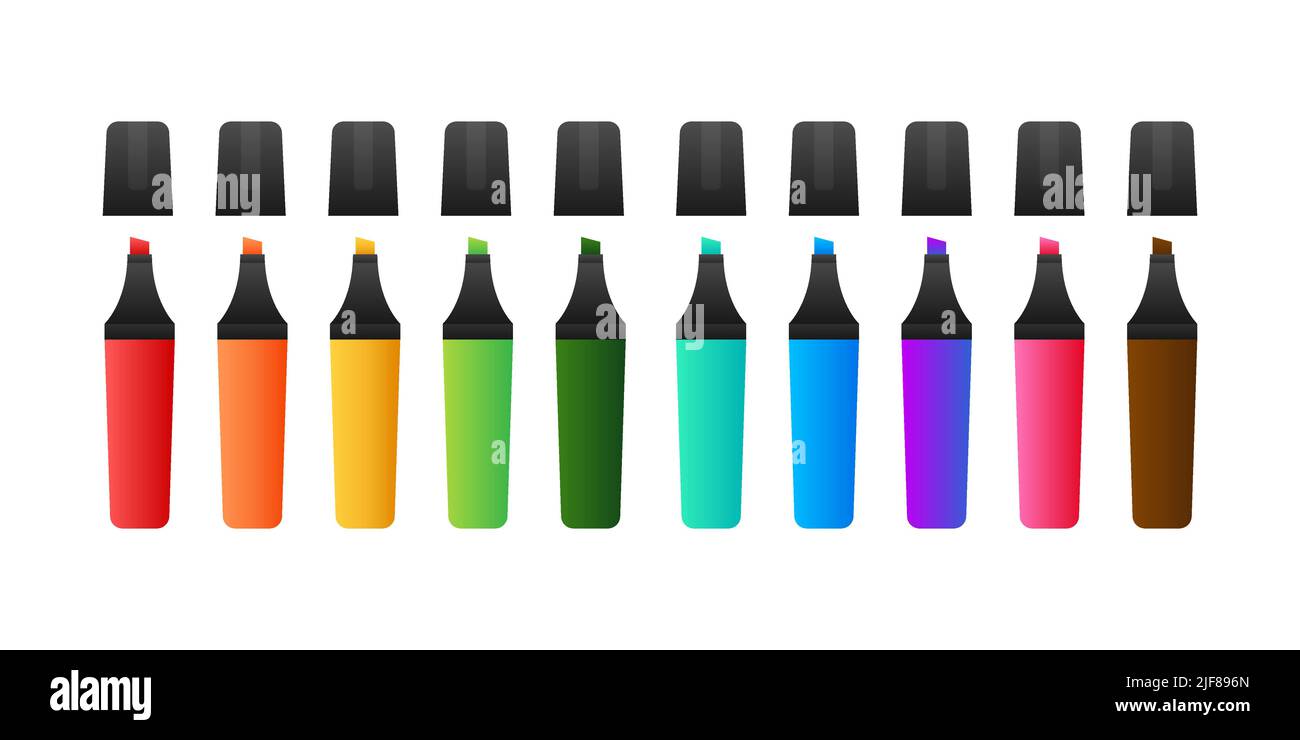 Highlighter pen marker set. School tools. Office supplies. Vector stock ...