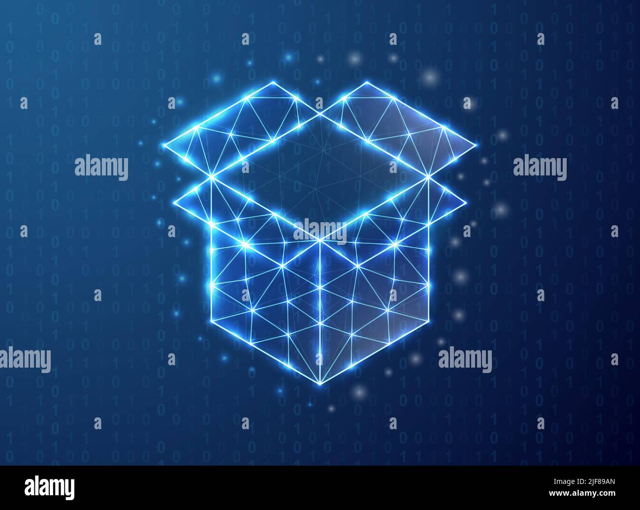 Open box polygonal symbol with binary code background. Delivery concept design vector ...