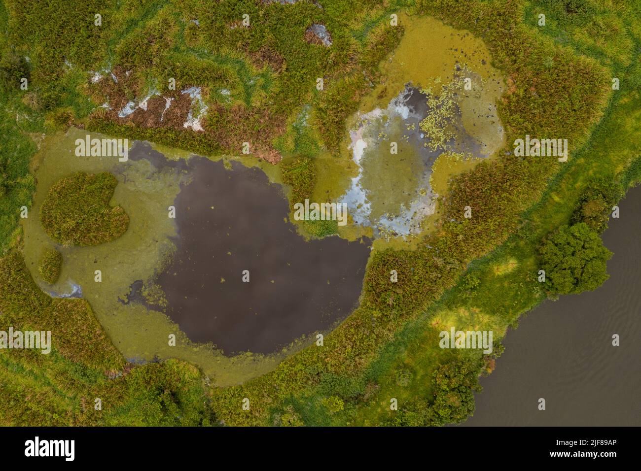 partially flooded rural area seen from above - drone view Stock Photo ...