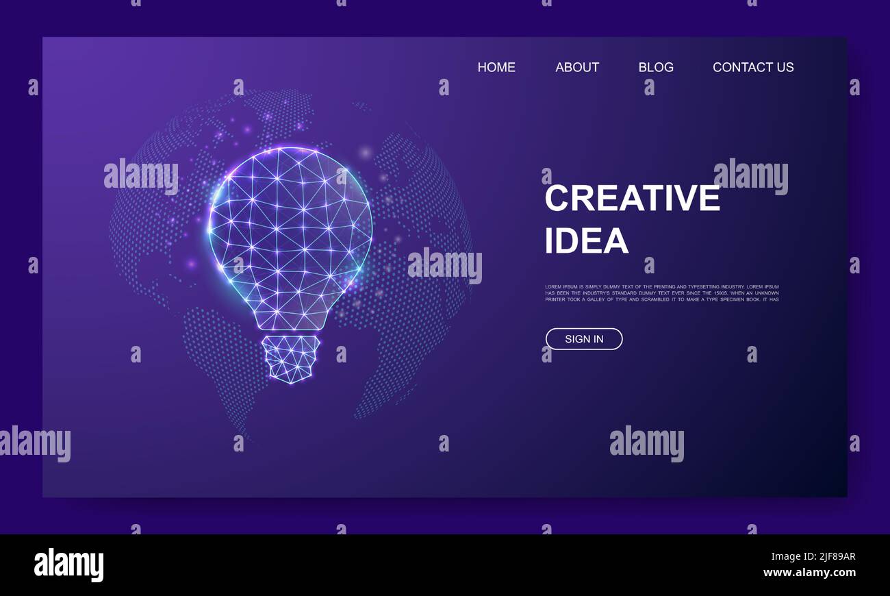 Light bulb 3d low poly website template. Idea design illustration ...