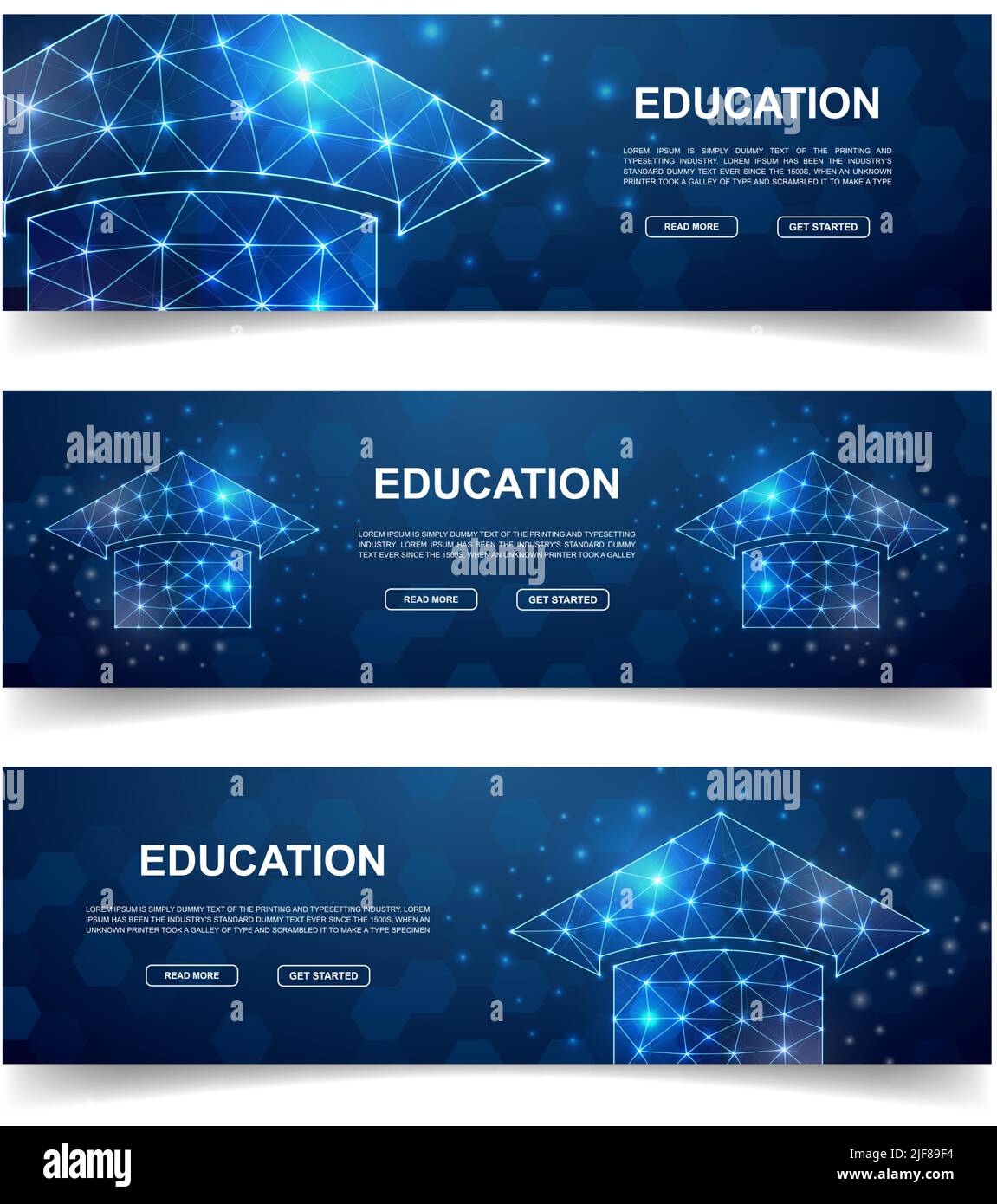 Set of three Graduation cap horizontal banners. Horizontal illustration ...