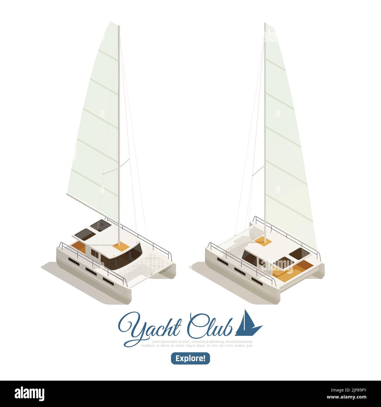 Yacht club sailing cruises isometric web page design with 2 main deck ...