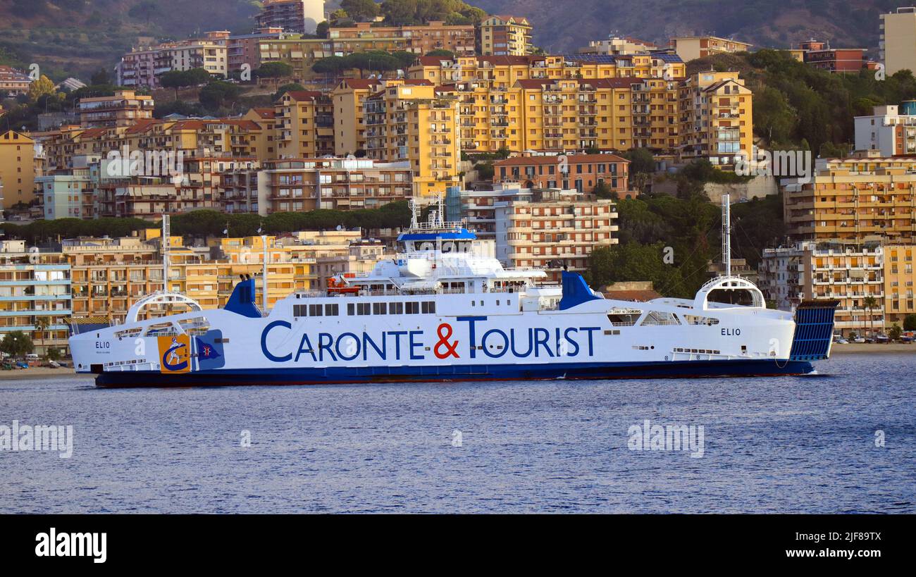 Messina, Sicily (Italy): view of the port of Messina entrance with CARONTE & TOURIST Ferry Boat ...
