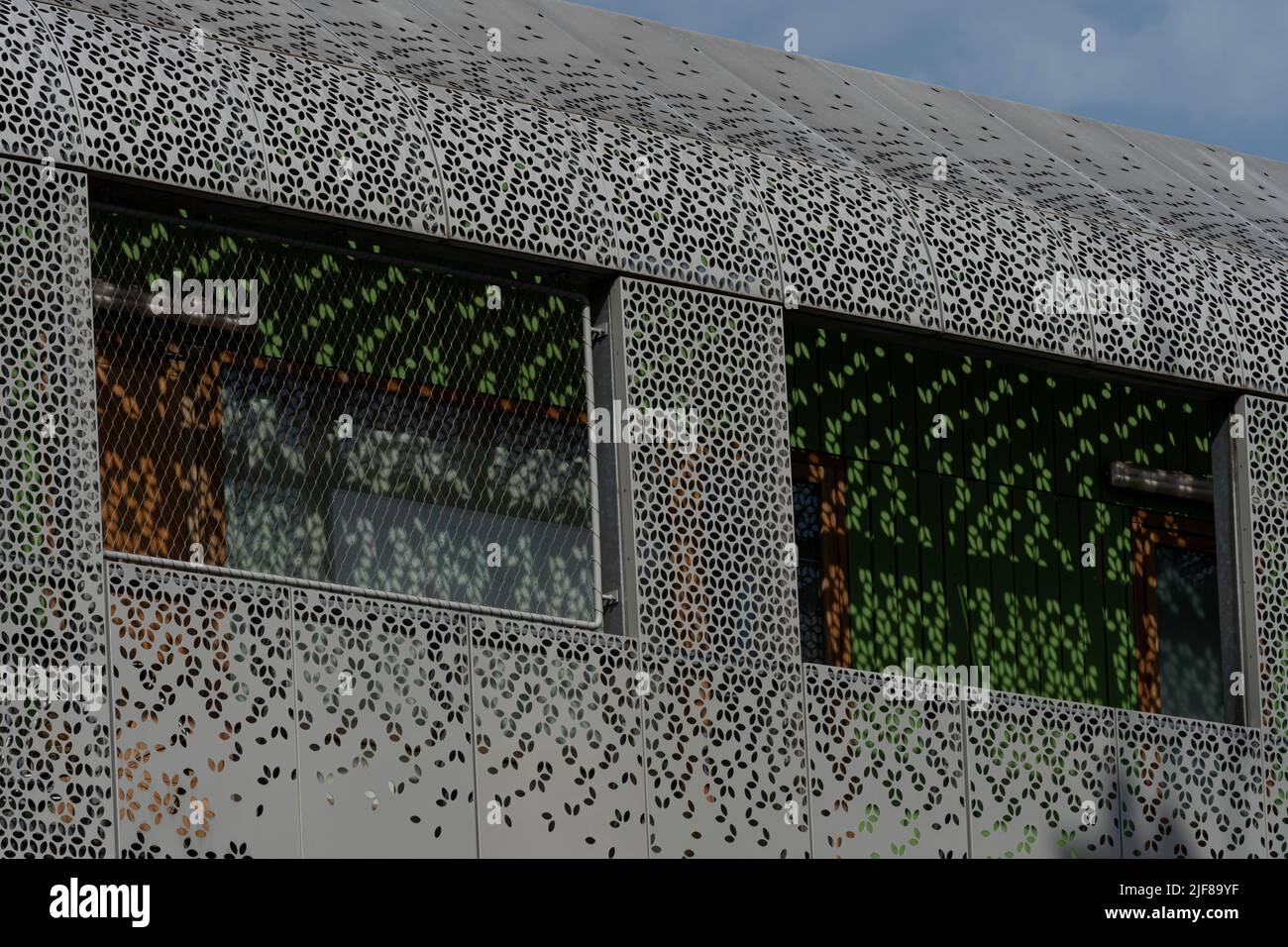 View of a colorful metal facade of a building Stock Photo - Alamy