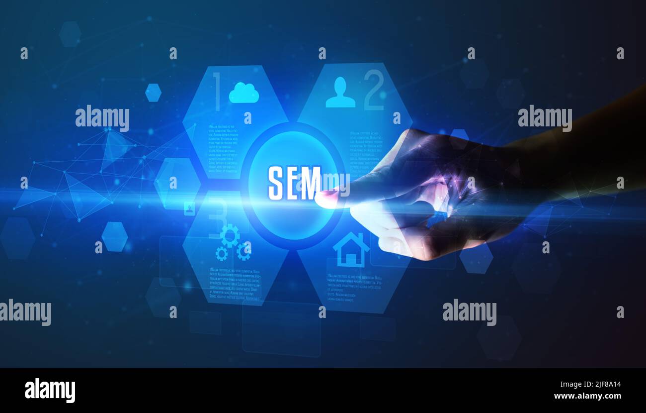 Hand touching digital button concept Stock Photo - Alamy