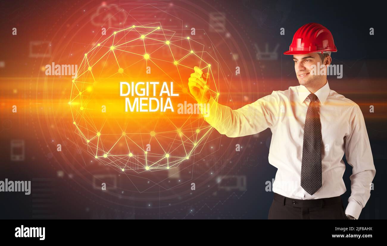 Handsome businessman with helmet drawing Stock Photo - Alamy