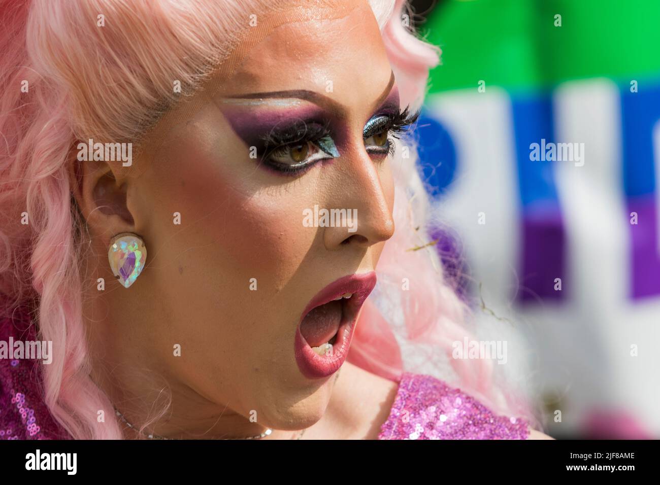 Dover Pride all Drag Queen dressed in pink Stock Photo - Alamy