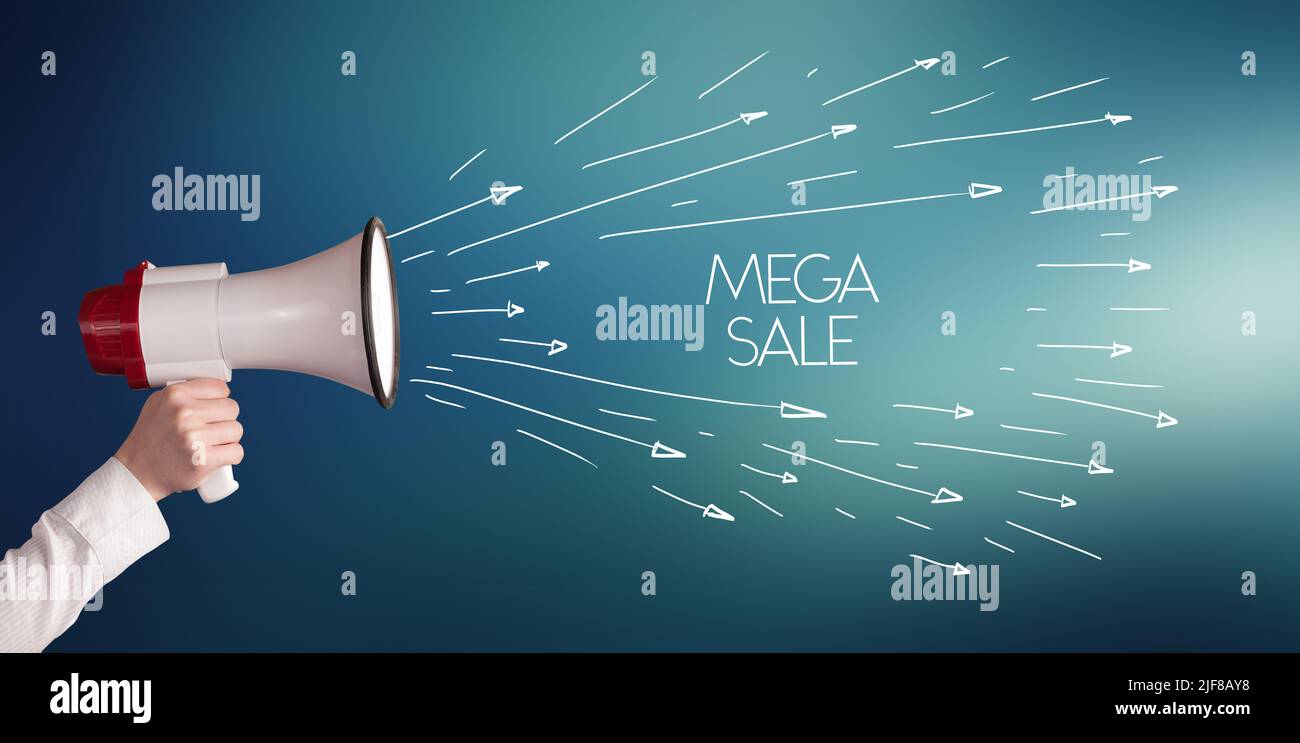 Young girl screaming to megaphone Stock Photo - Alamy