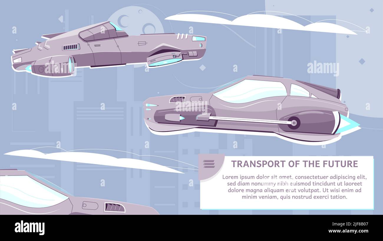Transport of future flat poster with vehicles of new generation on ...