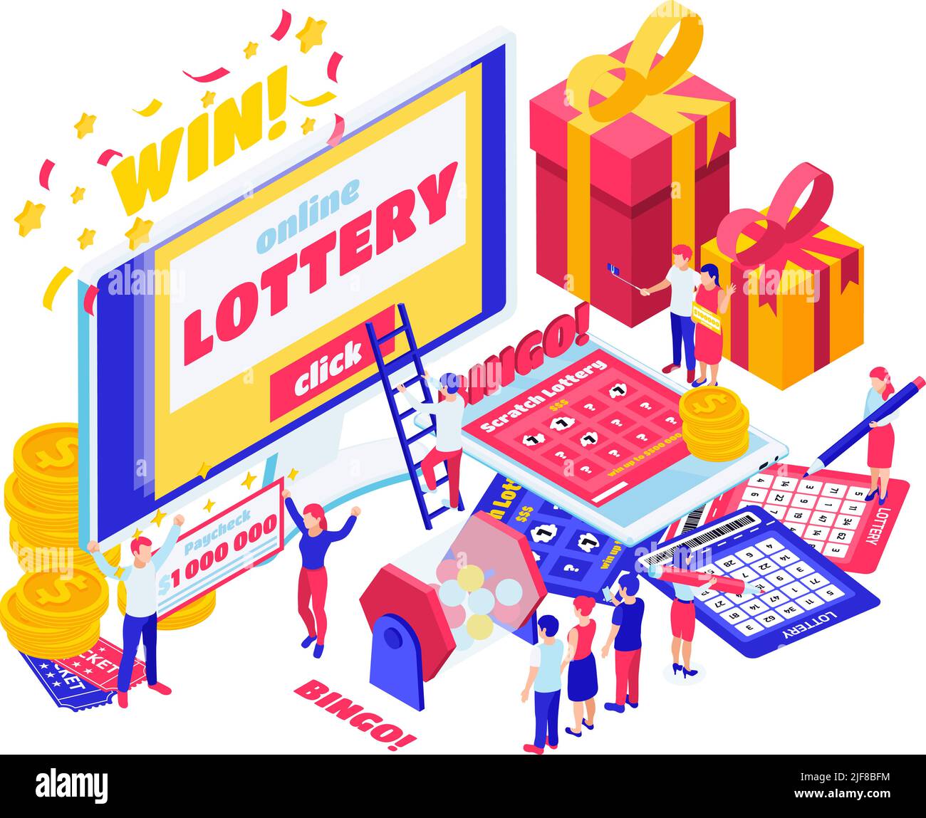 Lottery isometric design concept set of screen with online lottery ...