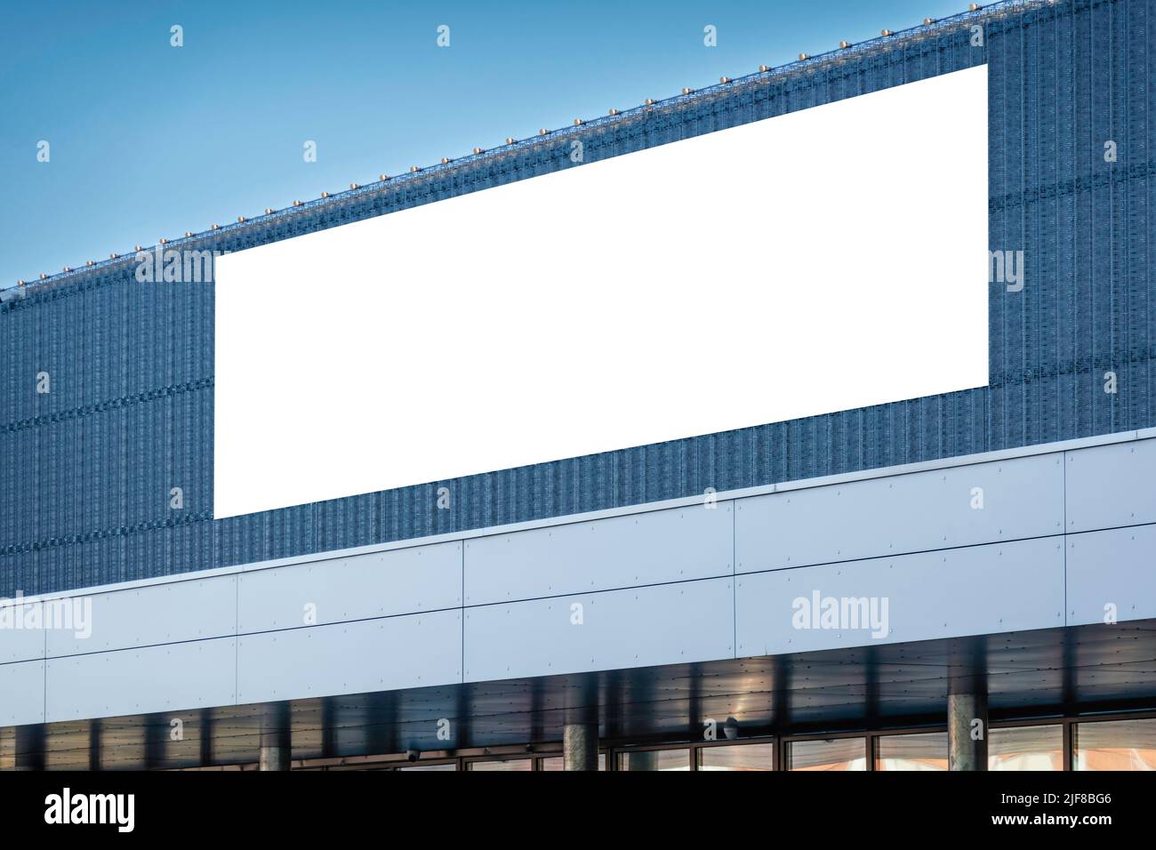 Mock up template. Big horizontal white blank signboard, advertising ...