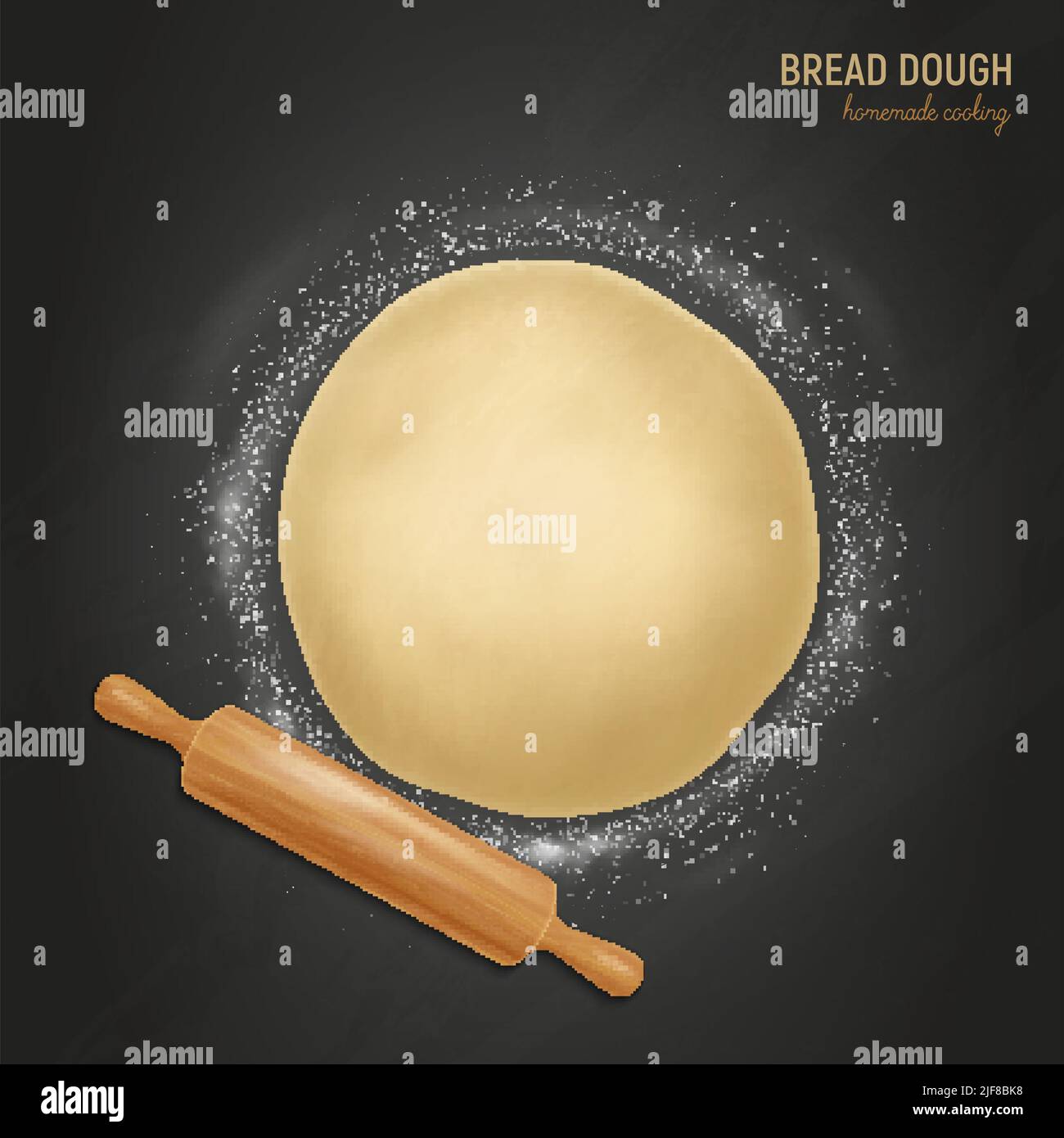 Realistic bread dough flour background with text and composition of ...