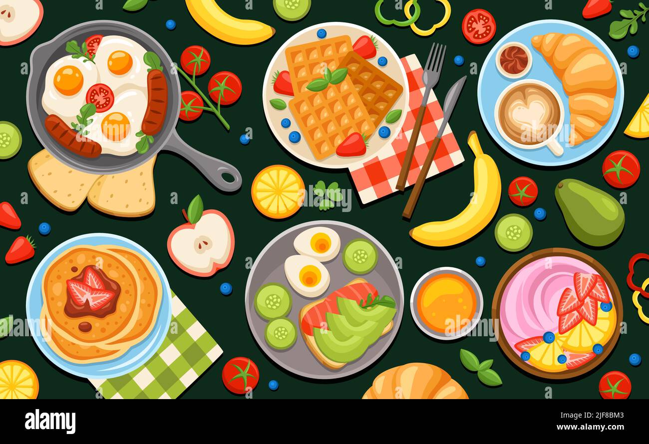 Coloring breakfast chalkboard composition with set of differently ...