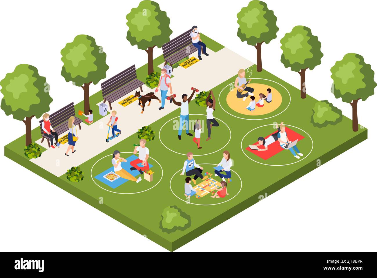 Rules of behavior for people walking and relaxing in city park during ...