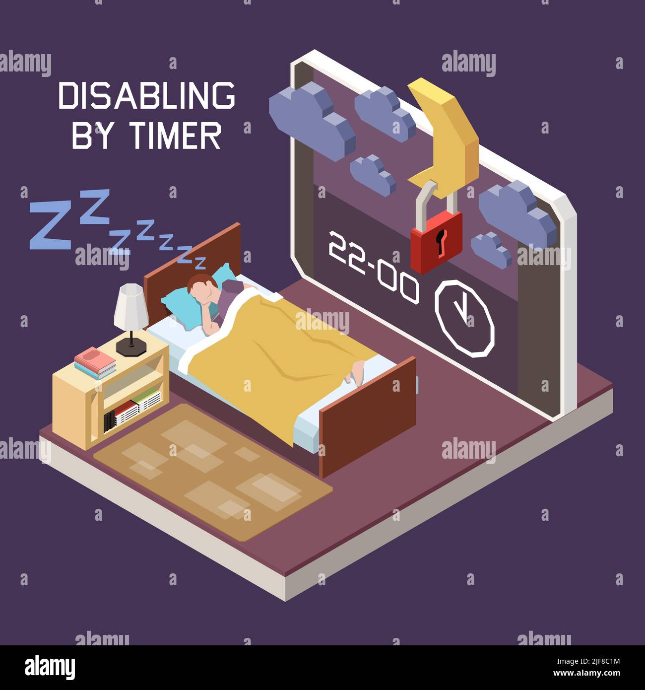 Parental digital control limiting screen time isometric composition ...