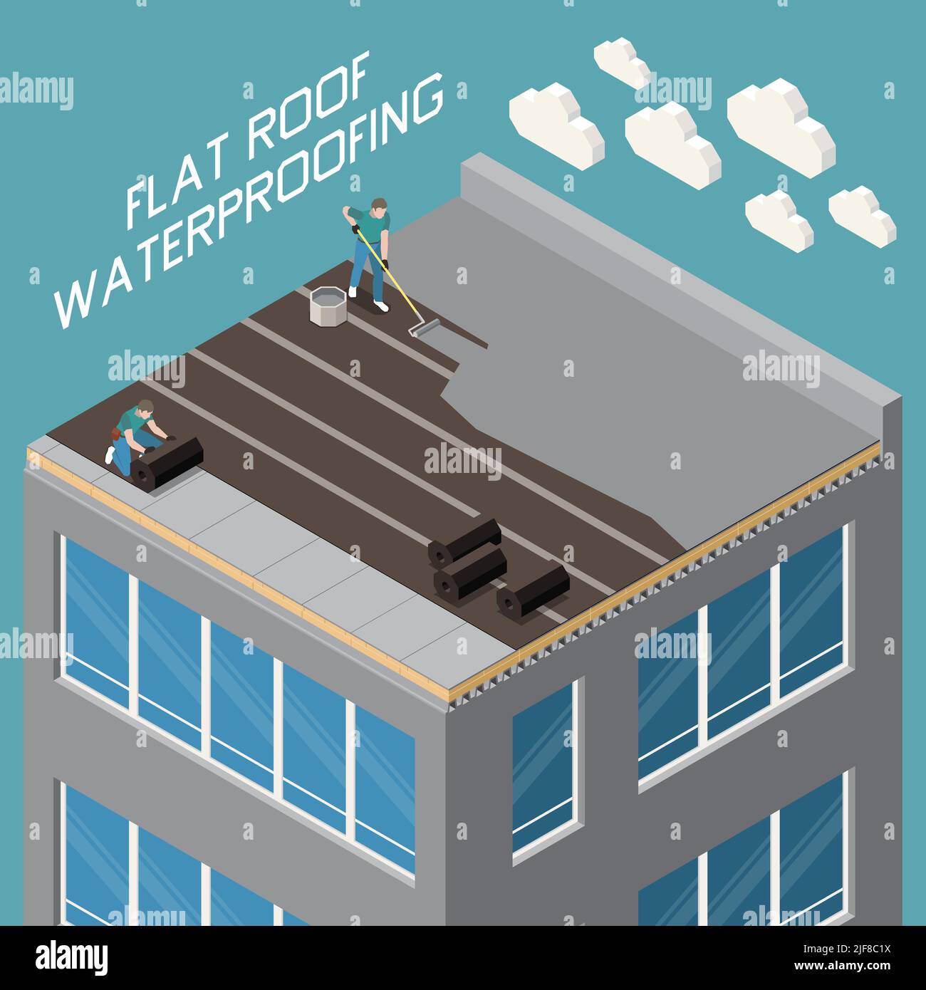 Flat roof waterproofing with polymer bitumen mastic and ruberoid ...