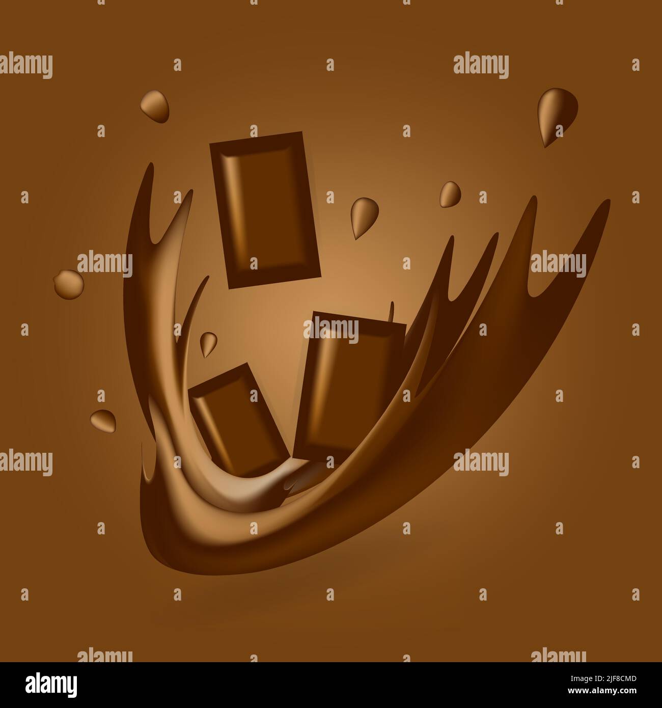 Falling chocolate pieces with chocolate sprinkles, drops and splashes ...