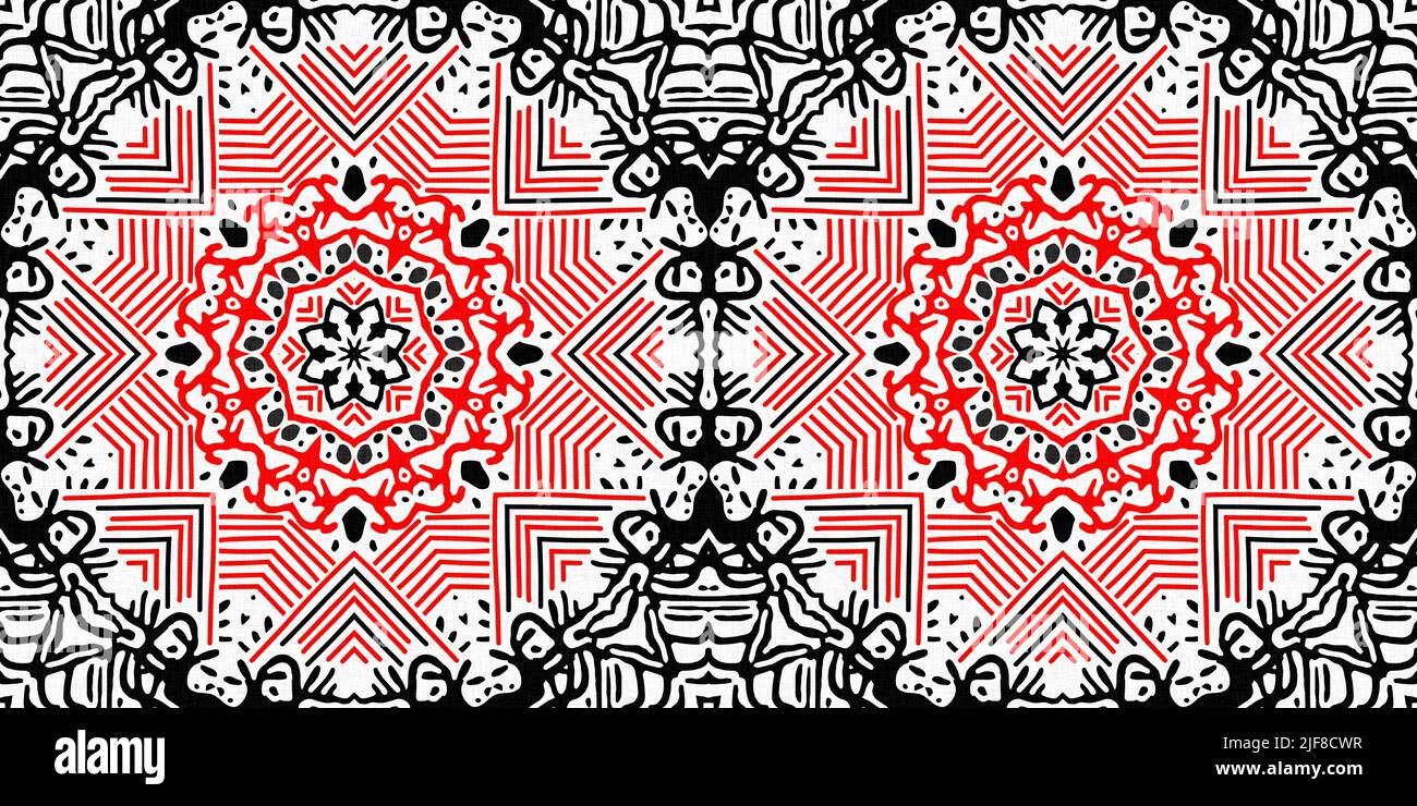 Red black seamless arabesque bandana border pattern. Modern masculine ...