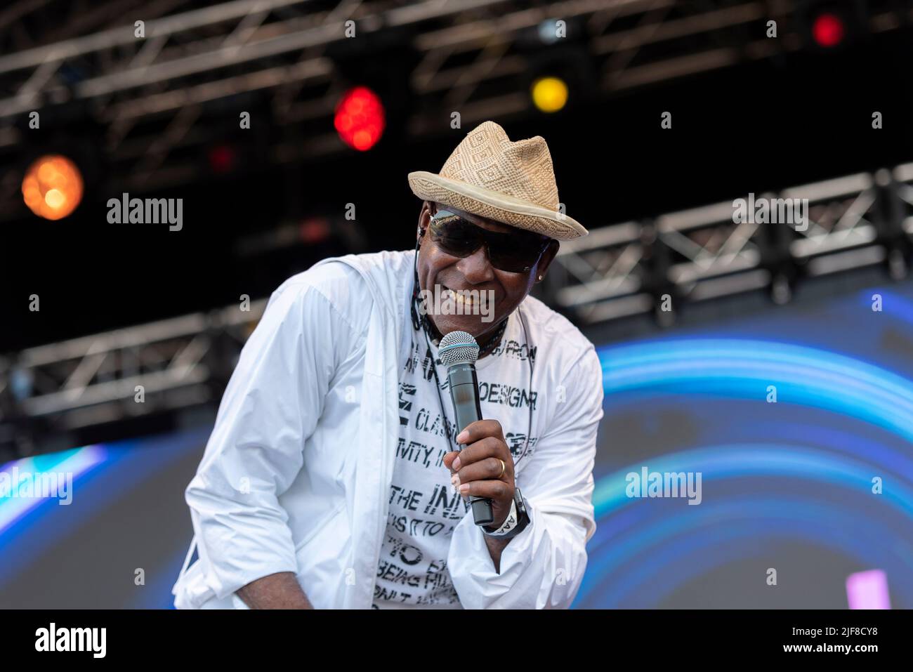 Chris Amoo of The Real Thing band performing at the Soultasia music ...