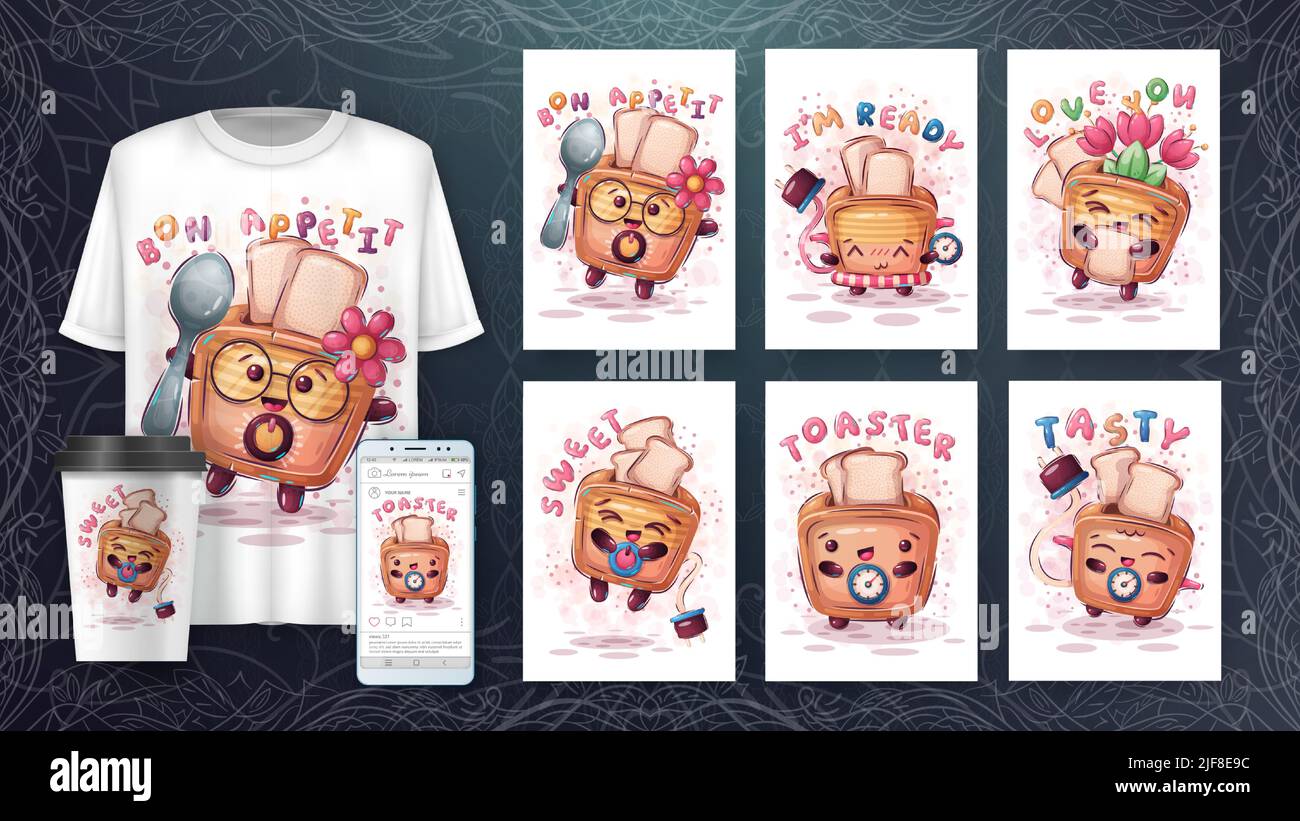 Cartoon character adorable toaster, pretty element idea for print t ...