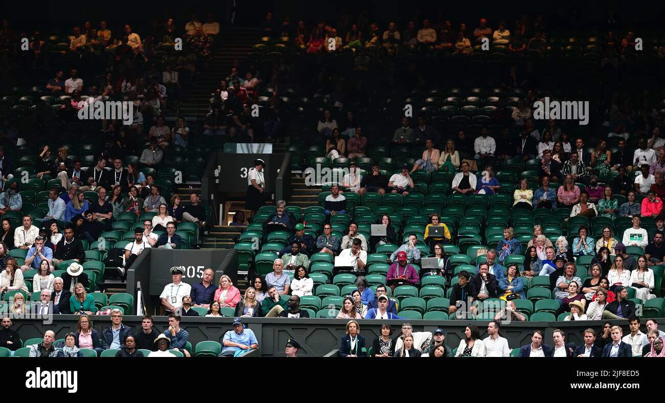 Empty seats on Centre Court during day four of the 2022 Wimbledon ...