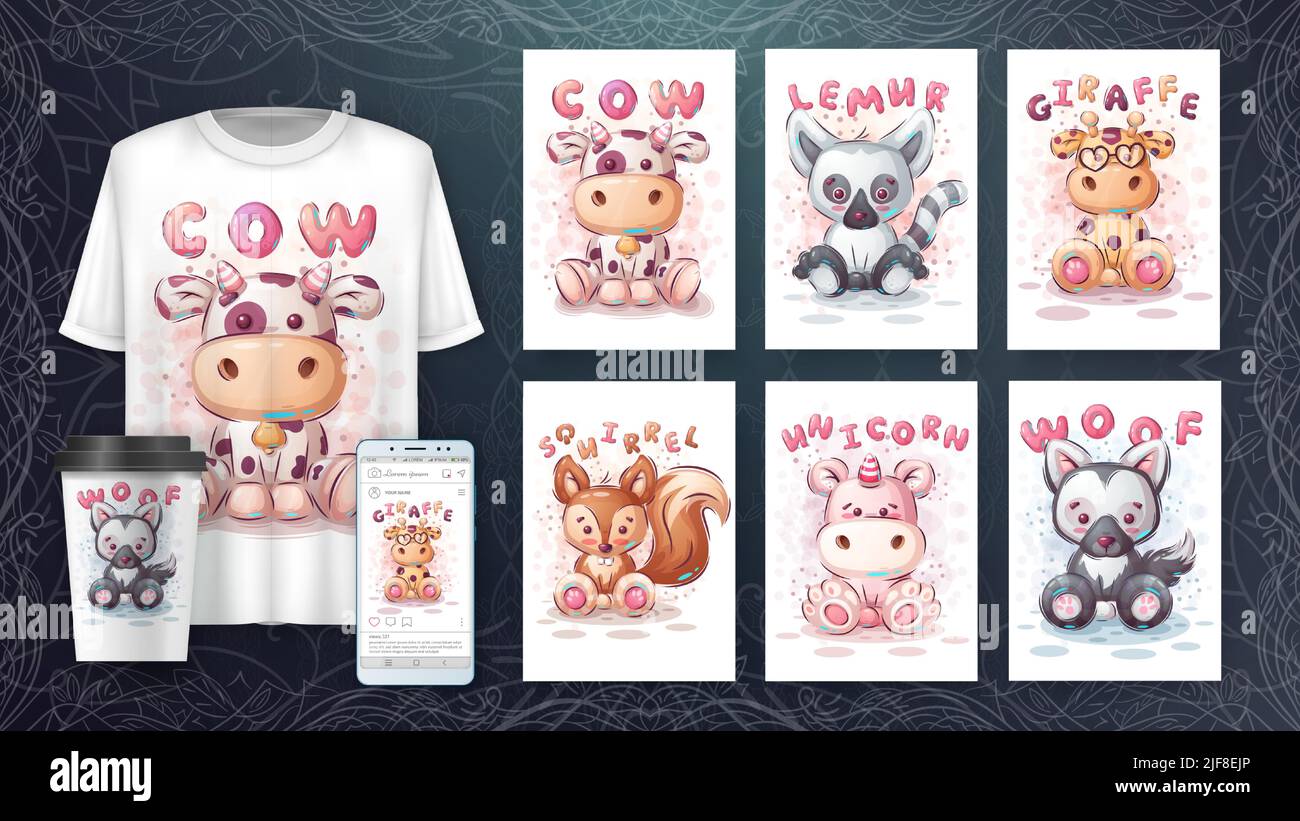 Cartoon character adorable set animals, pretty zoo idea for print t ...